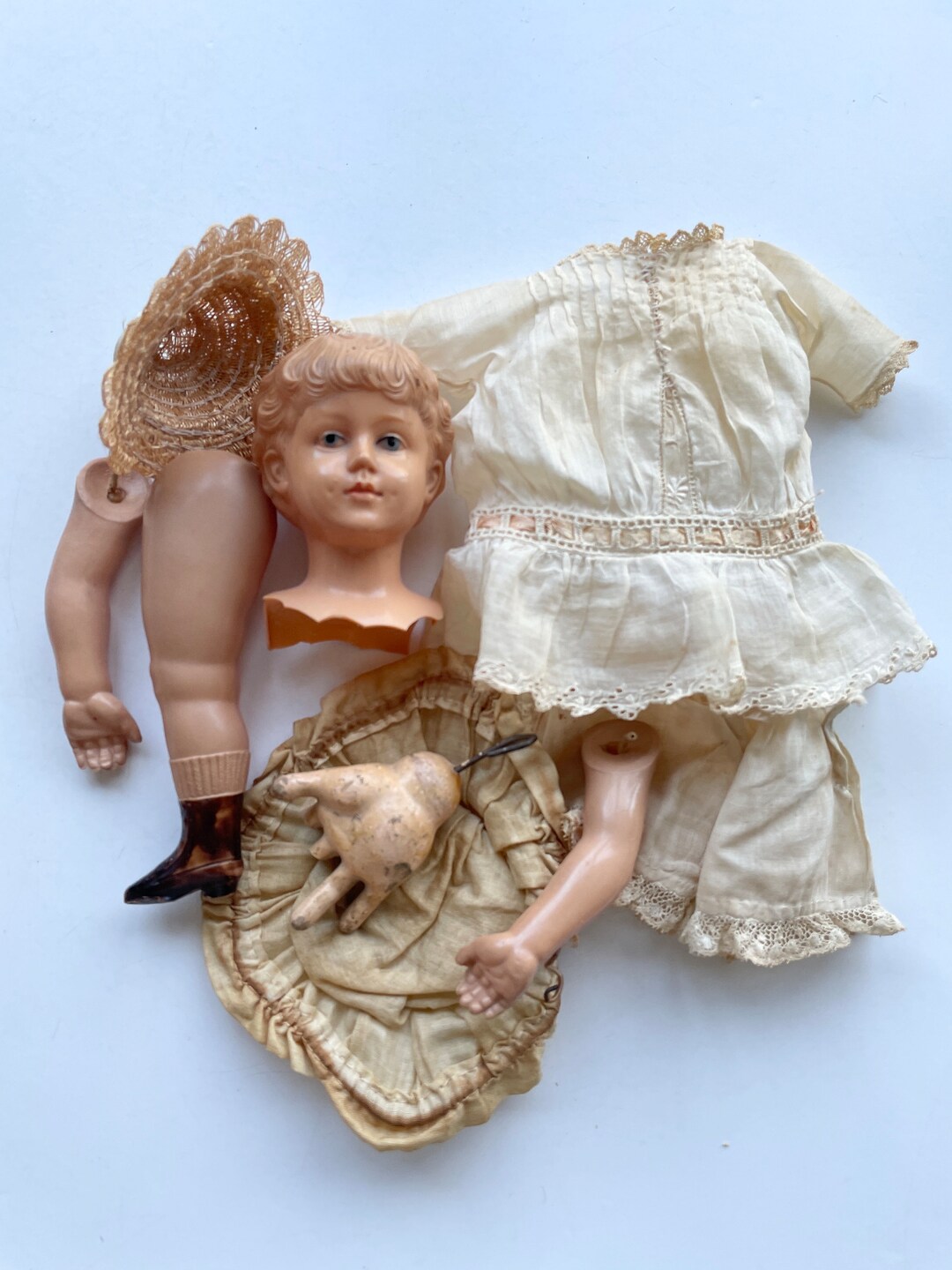 Vintage Celluloid Doll Head- Clothes Arms- Doll Parts- Composition Hand ...