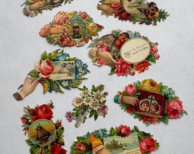 Victorian Die Cut Calling Cards, Antique 1800's Colorful Birds, Hands ...