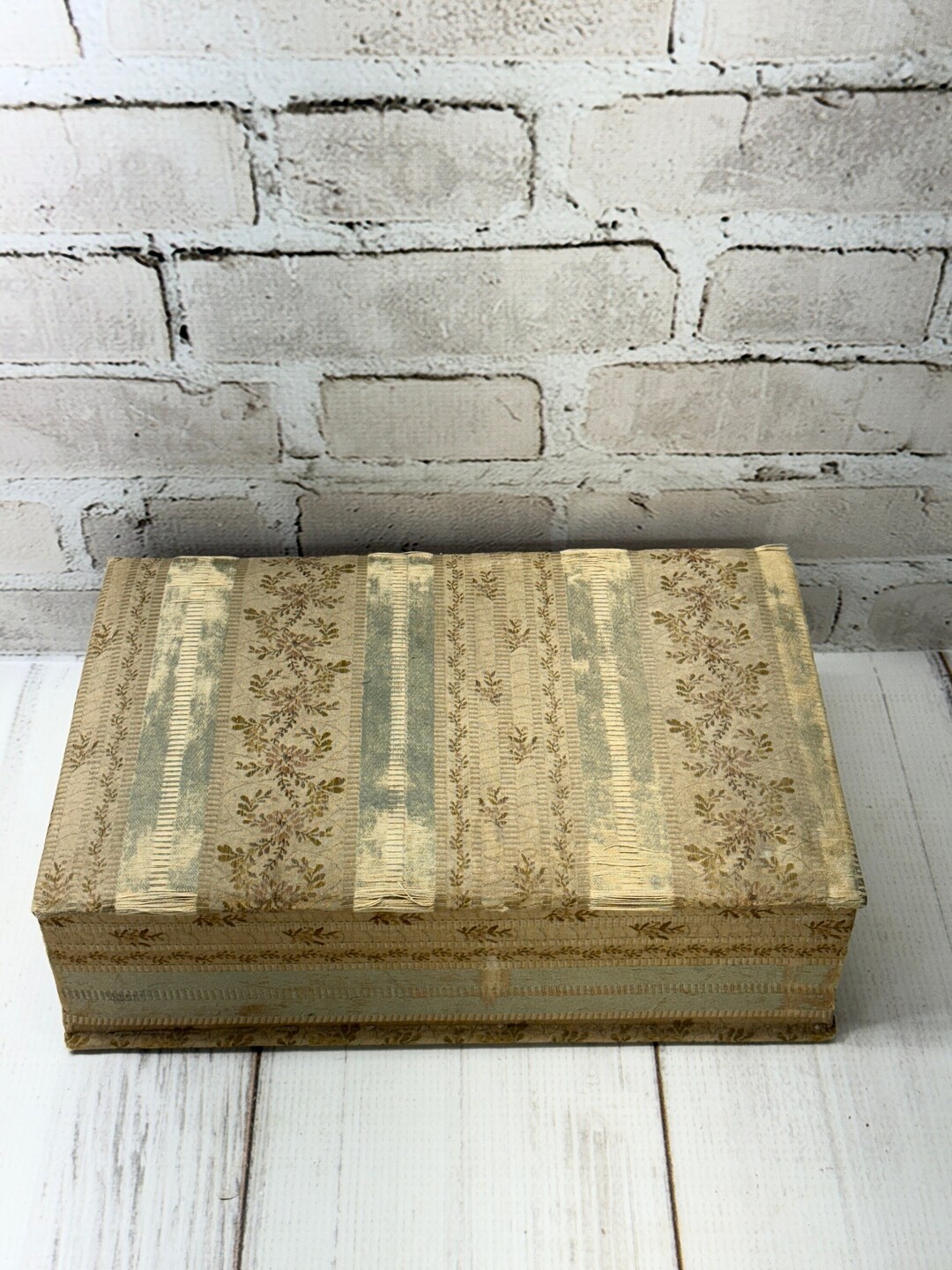 Vintage French Box With Silk Fabric Beige and Light Blue Jewelry Box ...