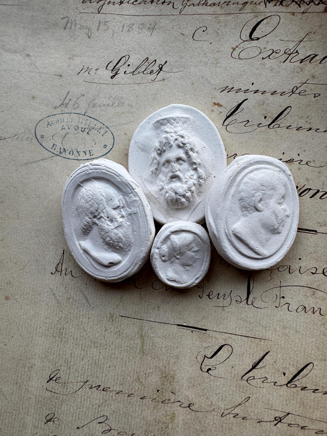 Plaster Oval Portraits, Cameos, Intaglio Medallion French, Mixed Media ...