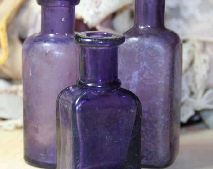 Violet Shaded Antique Glass Bottles in Purple Set of 3 - Etsy
