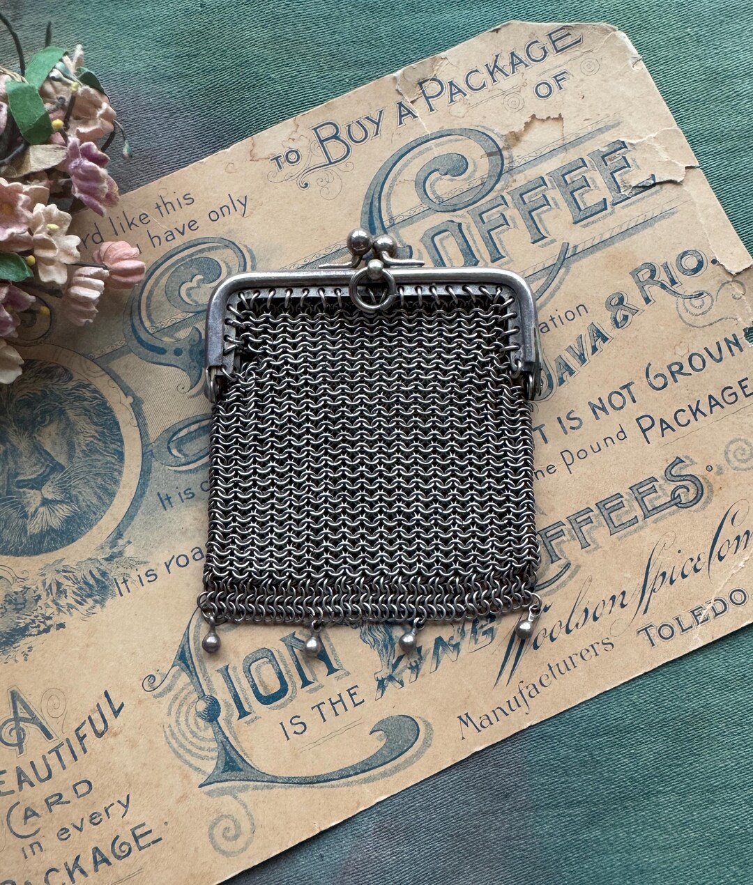 Antique Silver Chainmail Mesh Purse, Miniature Metal Purse, Coin Purse ...