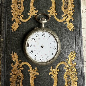 Antique French Pocket Watch in Ornate Floral Scroll Case Porcelain Face ...