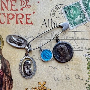 Vintage Religious Medals on Safety Pin, French Virgin Mary, Lourdes ...