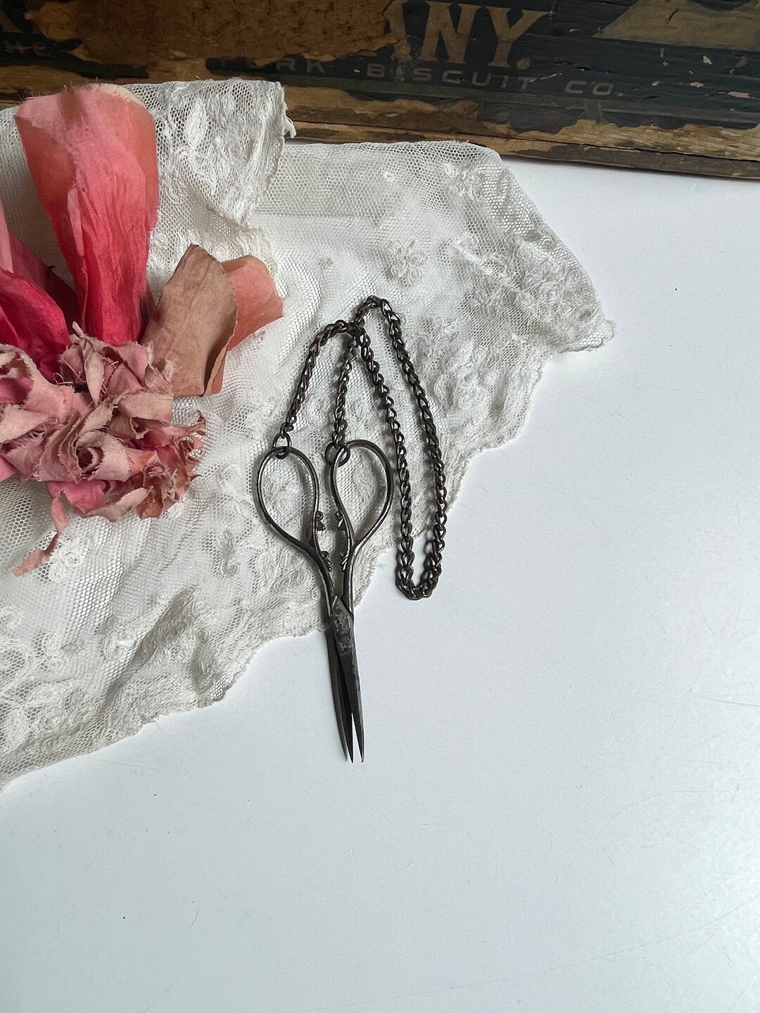 Antique Sewing Scissors on Chain French Brocante Find - Etsy