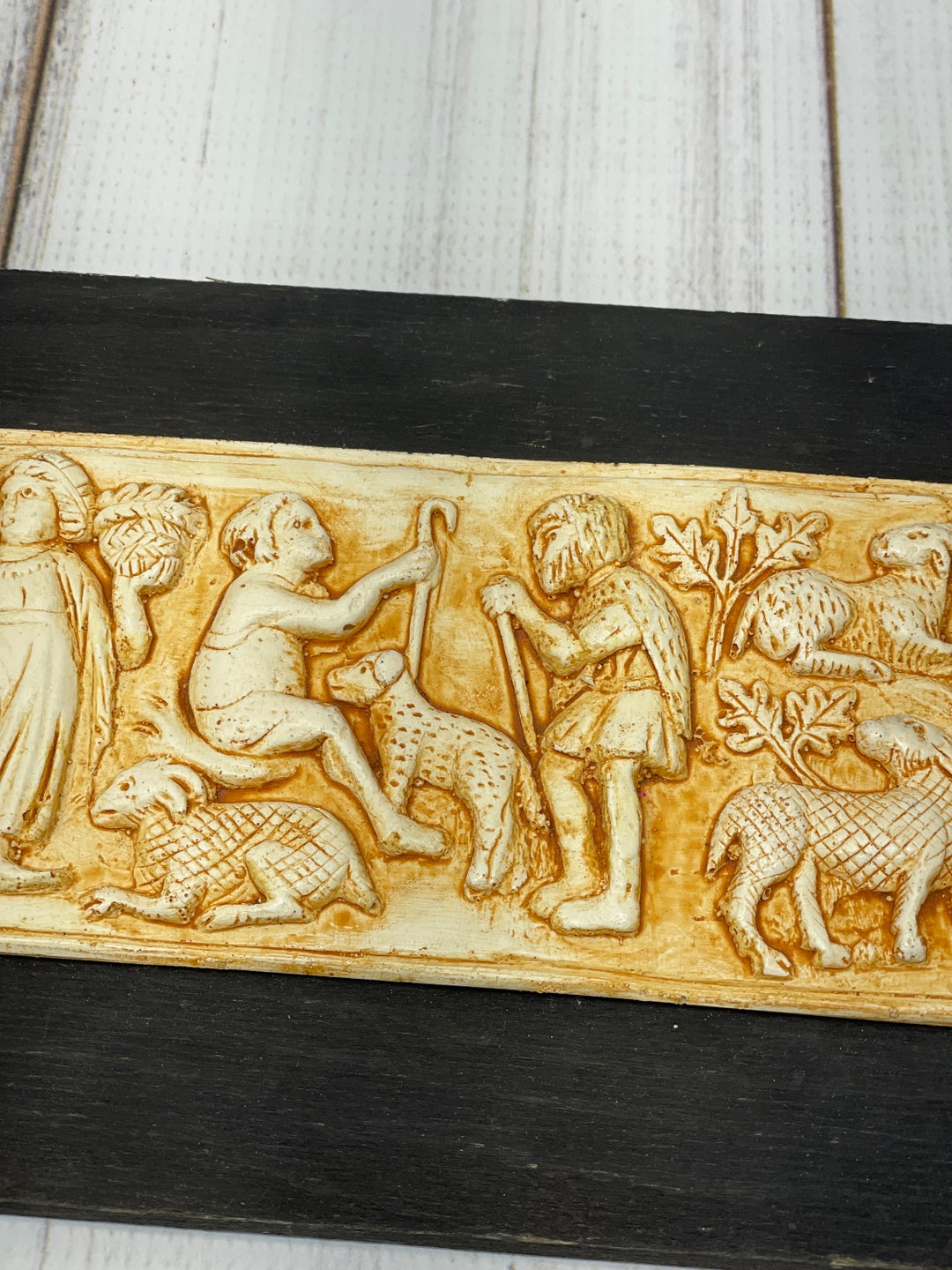 Wall Art Plaque Figures With Animals Faux Carved Stone - Etsy
