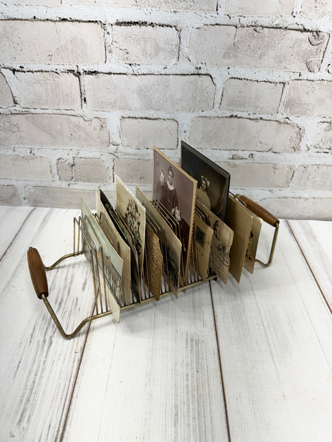 Vintage Record Holder Mid Century Modern With Wood Handles Wire Metal ...