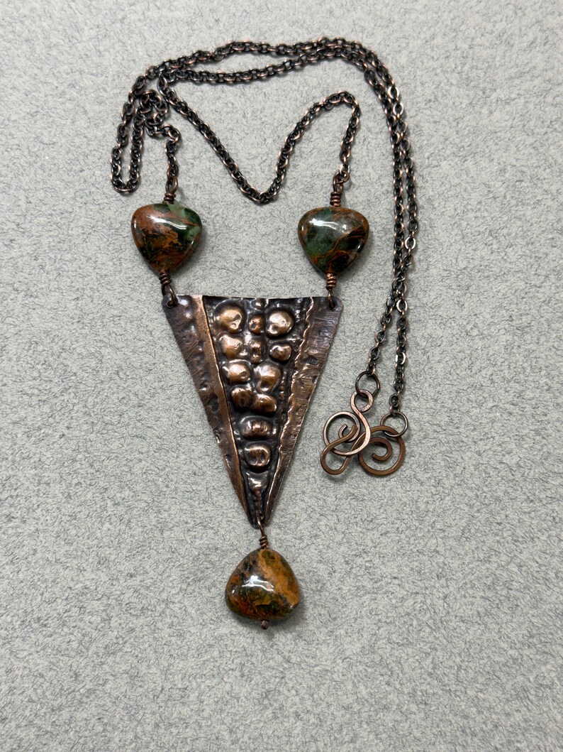 Handmade Necklace- Copper and Stone Textured Design- Artisan Jewelry - Etsy