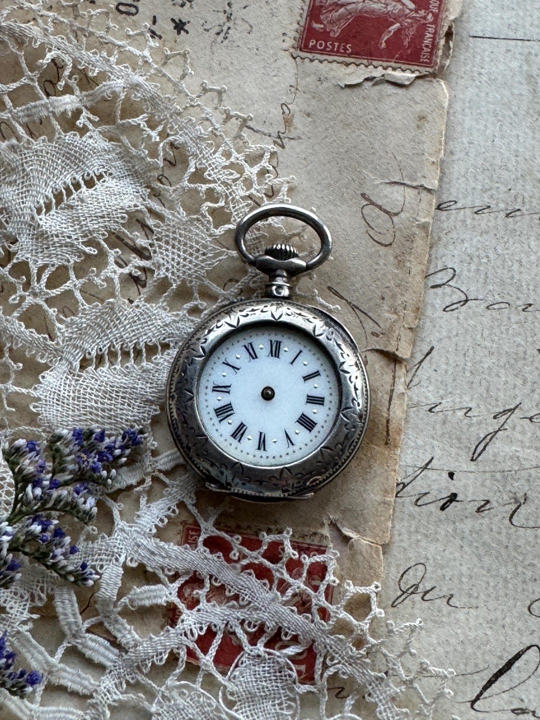 Antique Pocket Watch- Miniature Swiss Timepiece Engraved Floral Case ...