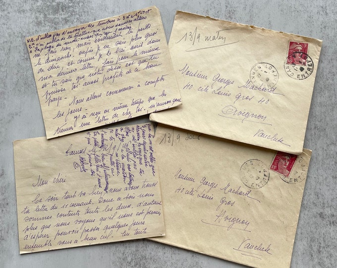 2 French Handwritten Envelopes and Letters 1940's Vintage Papers With ...