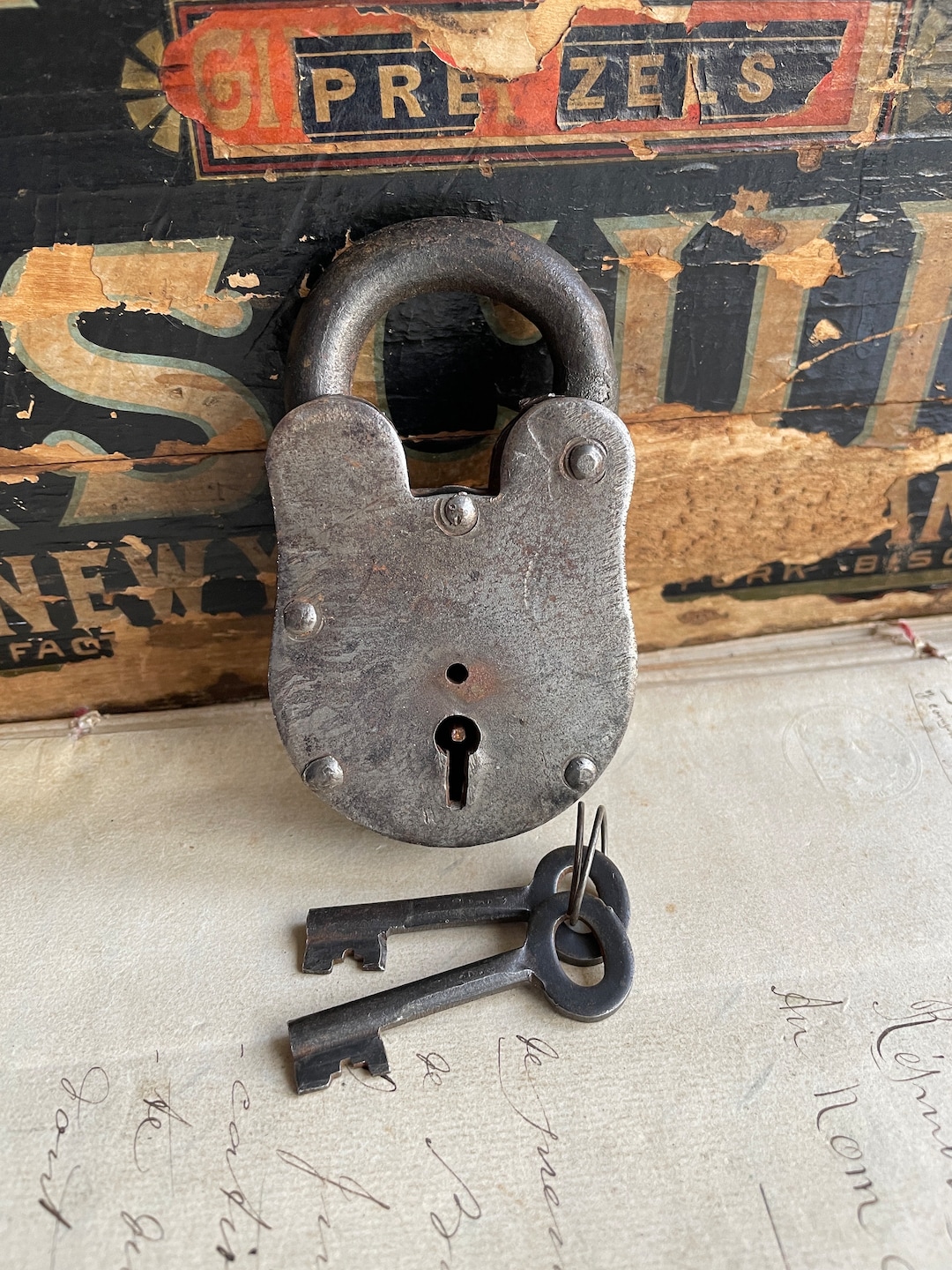 Antique Padlock With Keys Heavy Cast Iron Lock Steampunk - Etsy