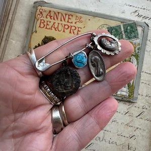 Vintage Religious Medals on Safety Pin, French Virgin Mary, Lourdes ...