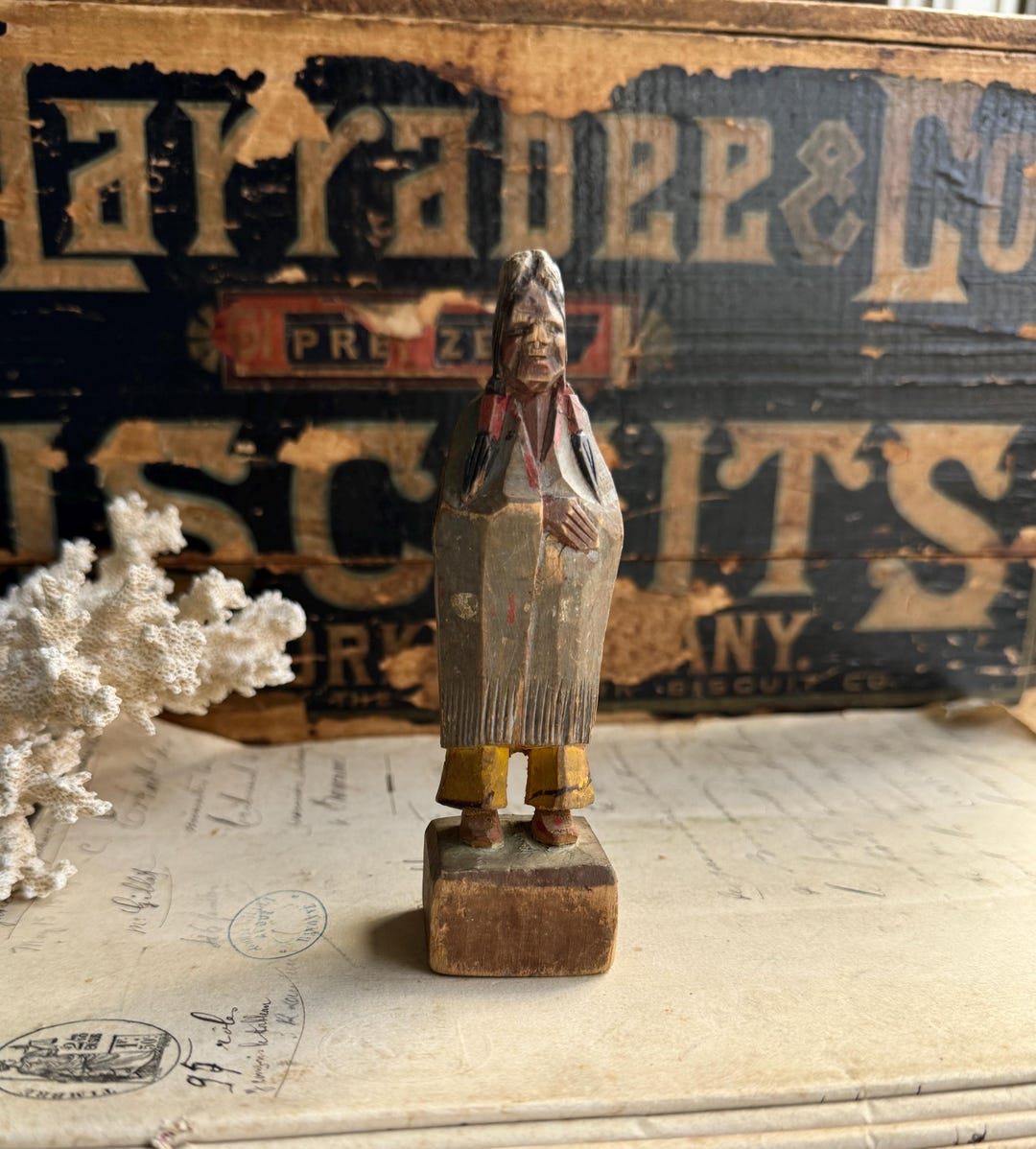 Carved Folk Art Wooden Figure, Native American, Collectible Indigenous ...