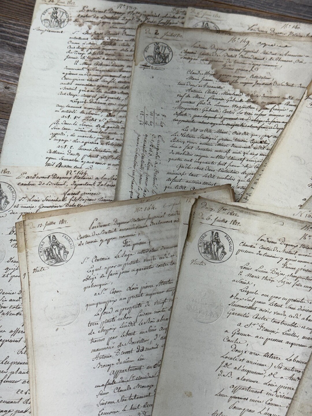 French Papers Early 1800's With Seal 2 Page Documents 3 Script Writing ...