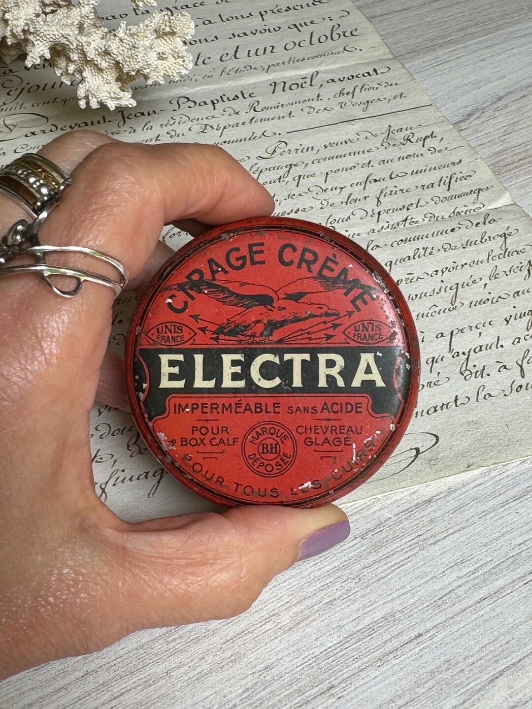 Antique French Electra Shoe Polish Tin, Vintage Box, Red & Black ...