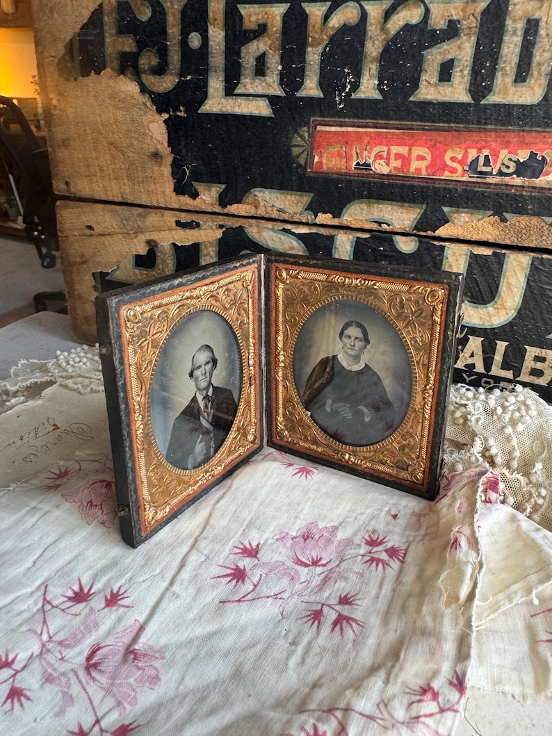Antique Double Ambrotype Portrait Case- 1800's Union Case With Couple ...