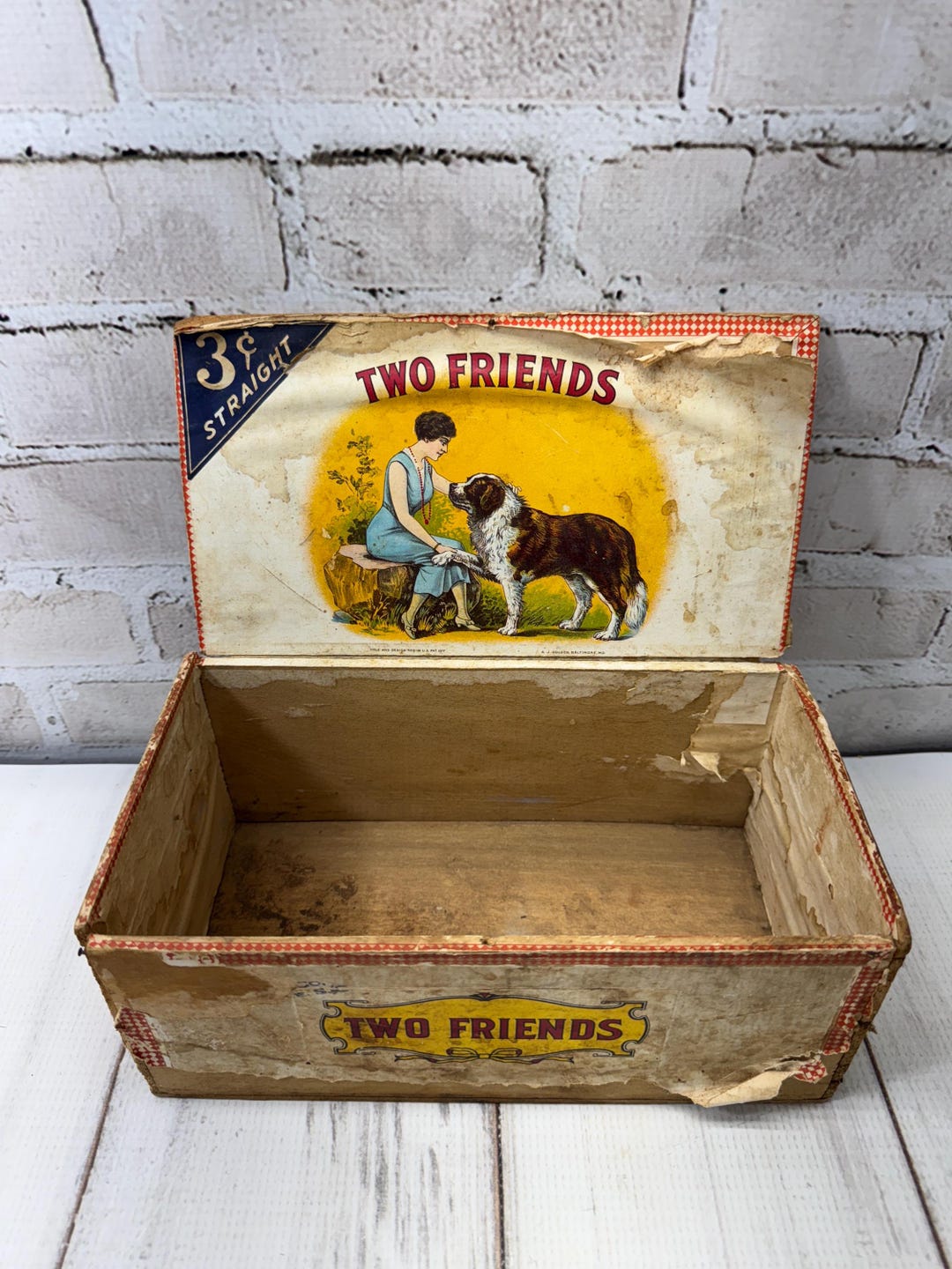 Antique Two Friends 3 Cent Cigar Box, Girl & Dog Graphic, Vintage ...