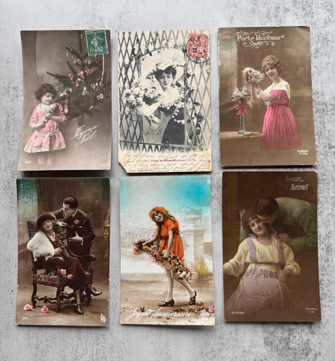 Antique French Postcards, Colorized Assortment, Vintage Cards From ...