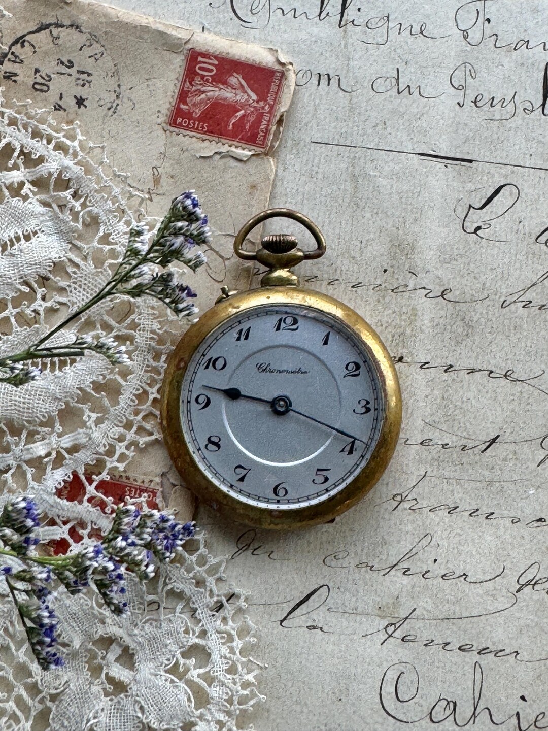 Vintage Brass Pocket Watch- Chronometre Dial Steampunk French Watch - Etsy