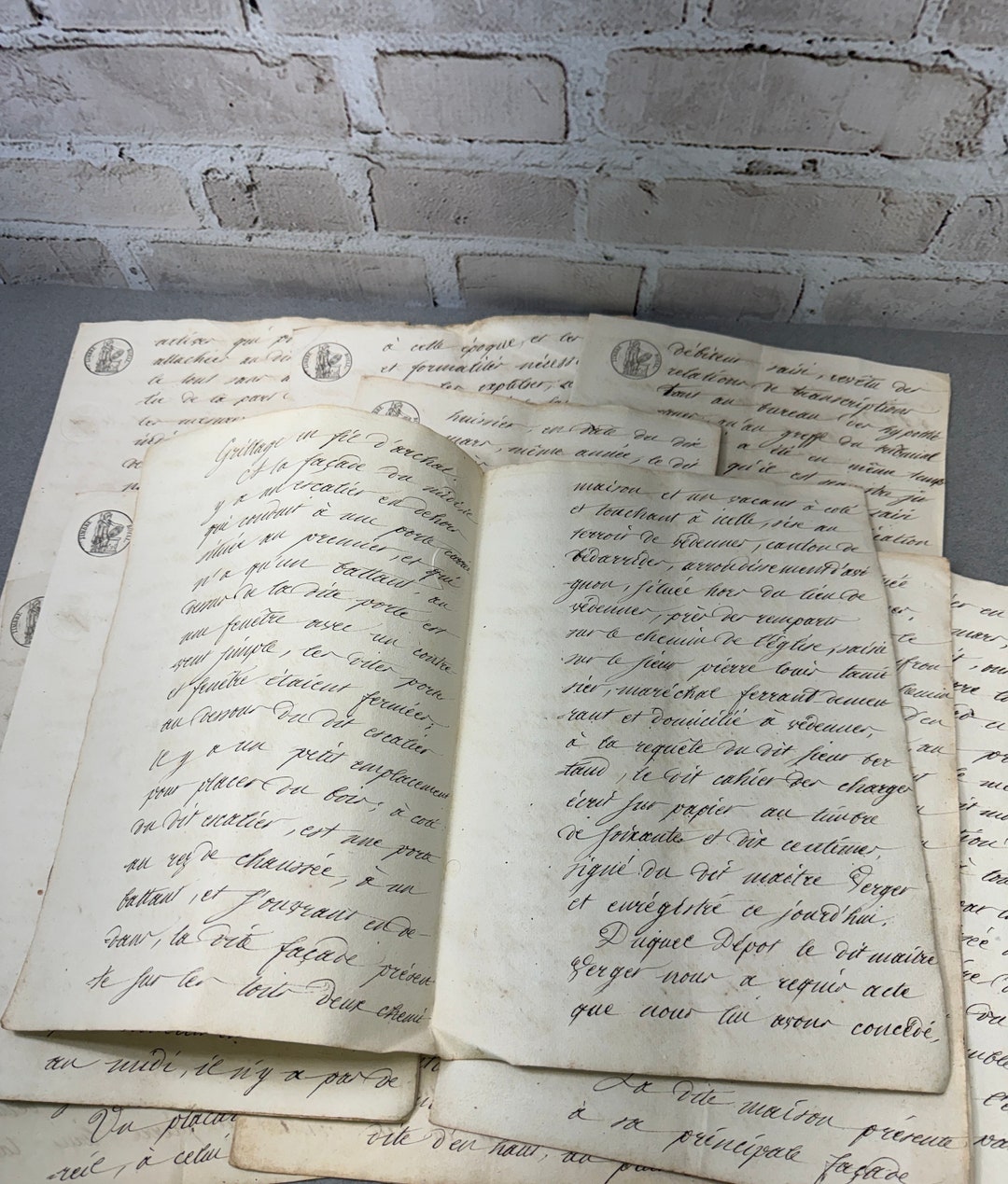 French Documents (3) With Early Script Handwriting Pen & Ink, Vintage ...