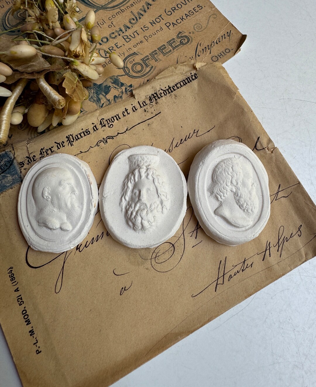 Plaster Oval Portraits Cameo Intaglio Medallion French Mixed Media ...