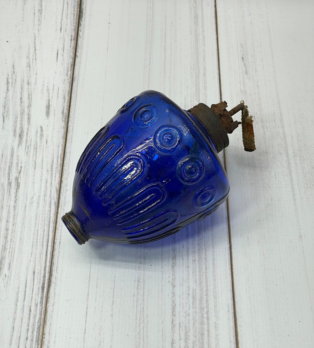 Antique Cobalt Blue Glass Oil Lamp - Etsy