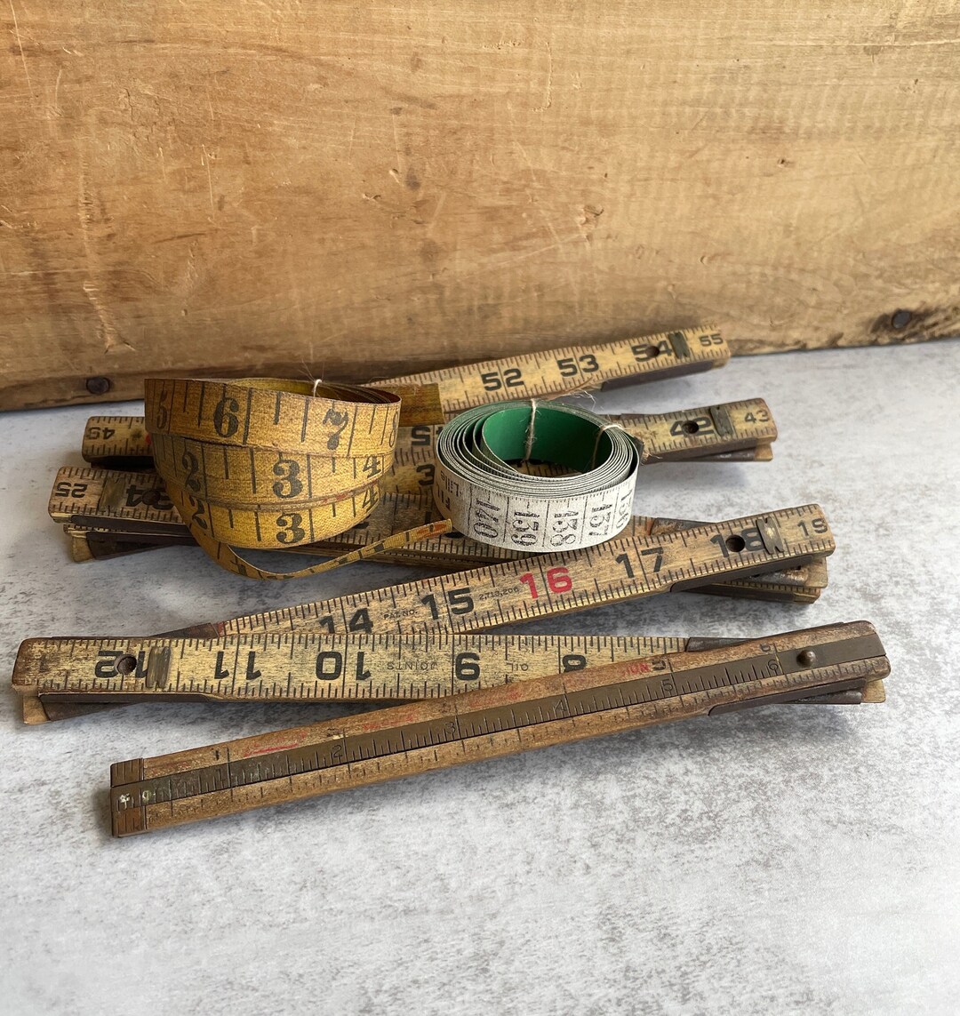 Wooden Extension Ruler With Metal Slide Out Rule Cloth Measuring Tape ...