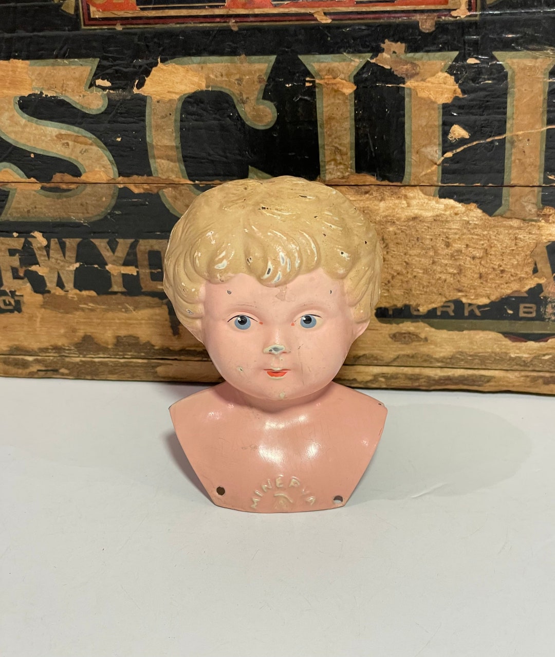 Antique Minerva Doll Head: Metal Tin Doll Part, Germany - Etsy