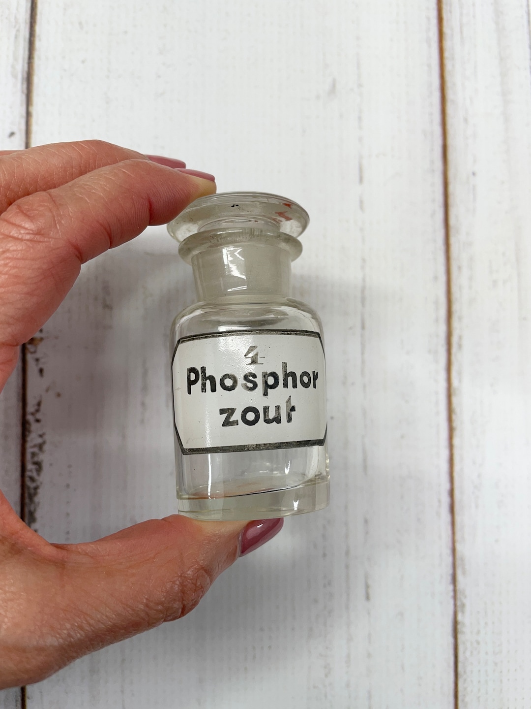 Vintage Bottle With Glass Stopper Phosphor Zout Apothecary - Etsy
