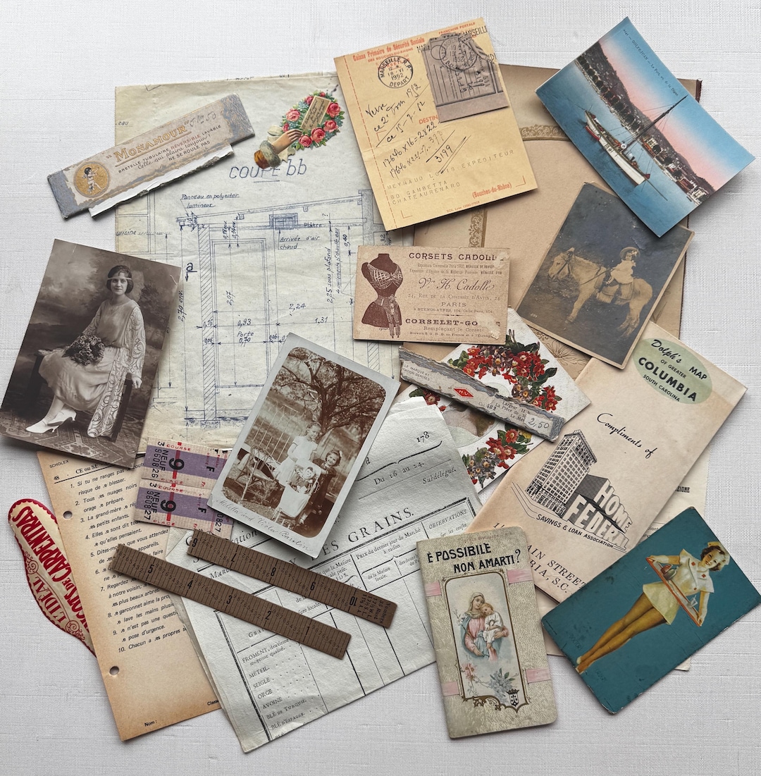 Antique Ephemera Paper Pack – Blueprints, French Documents, Vintage ...