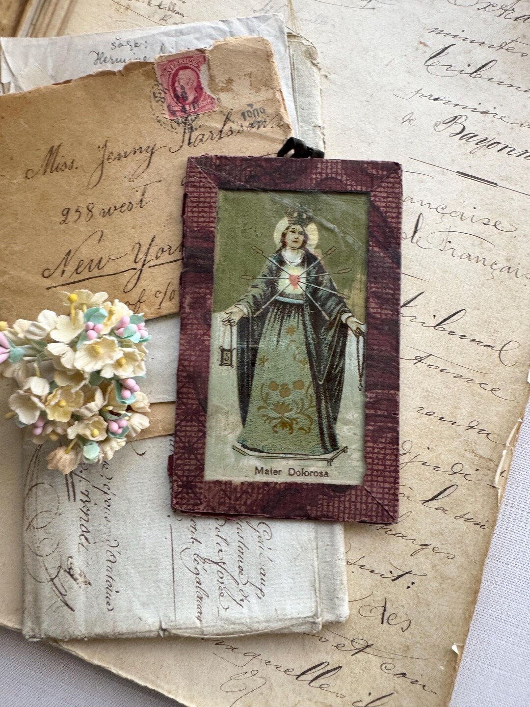 Antique Italian Holy Card- Religious Print With Prayer- Mater Dolorosa ...
