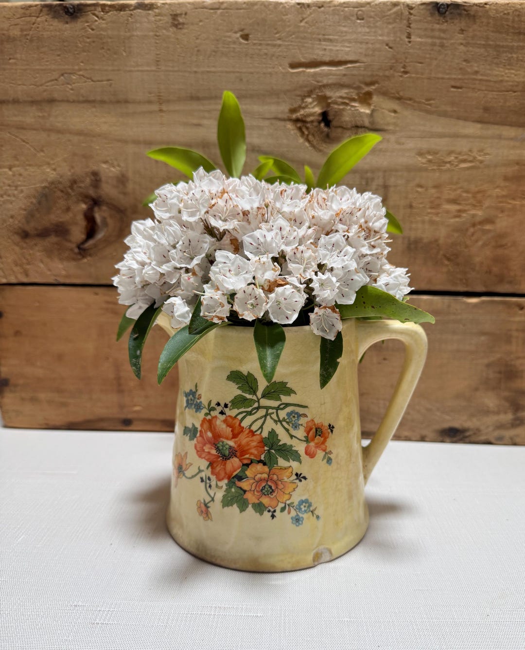 Vintage Floral Ceramic Pitcher With Crazing- Farmhouse Shabby Chic ...
