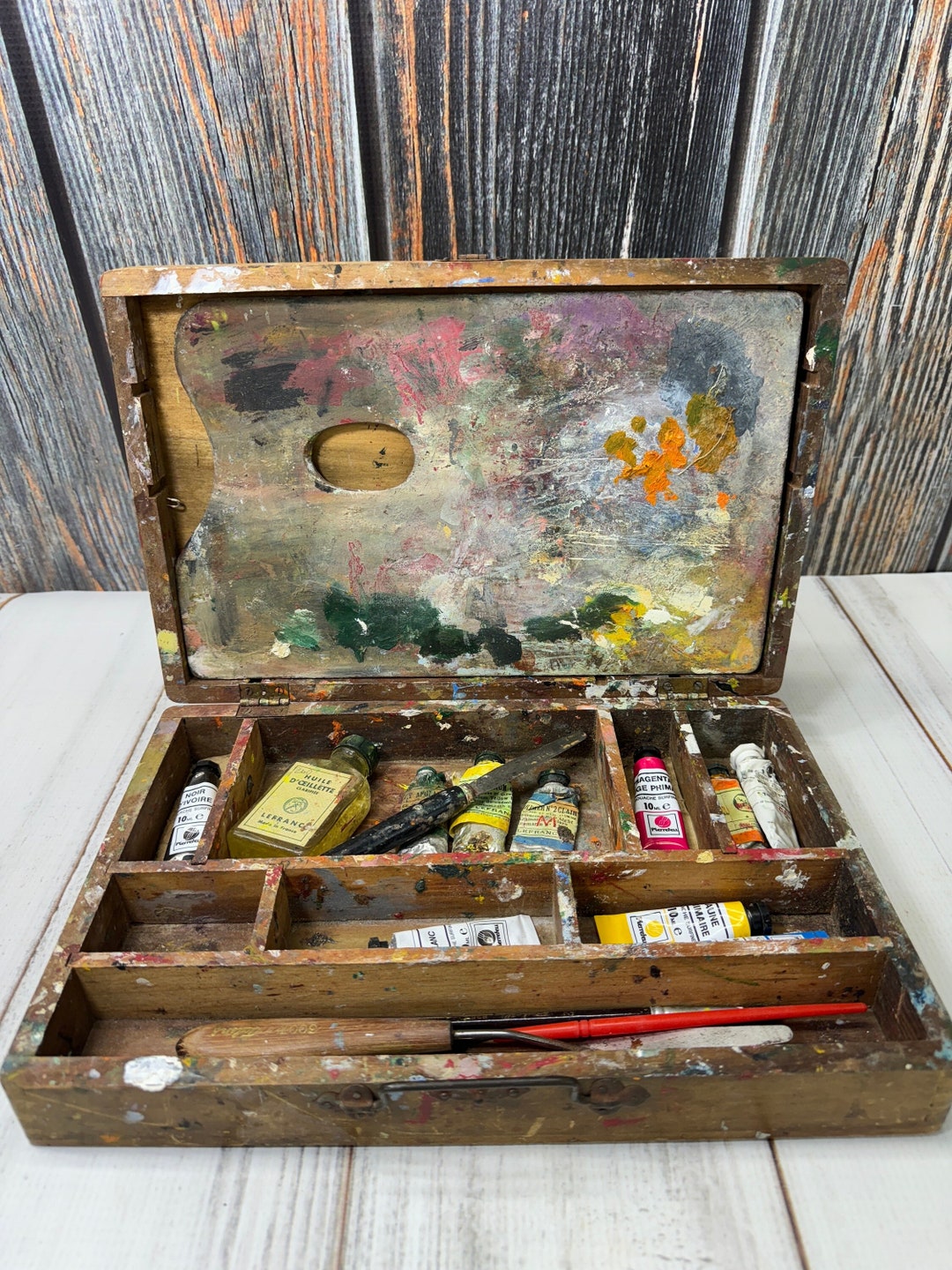 French Paint Set Case With Palette Paints Brushes and Palette Knives ...