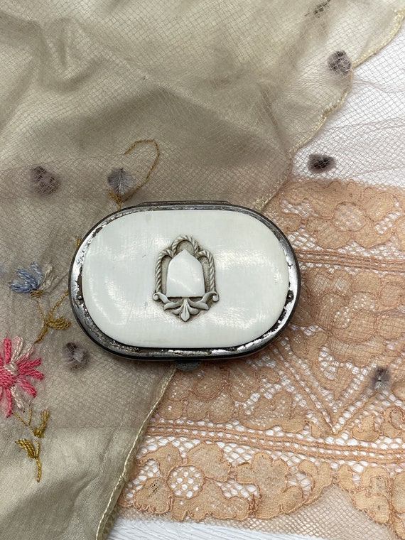 Antique French Case- Celluloid Pill Box- Hinged Snuff… - Gem