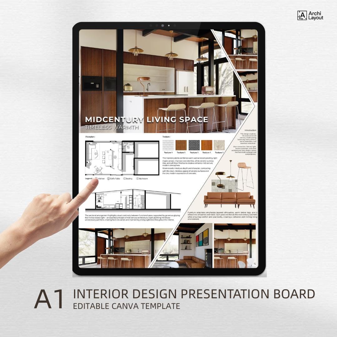 Interior Architecture Presentation Board Template | Midcentury Design ...
