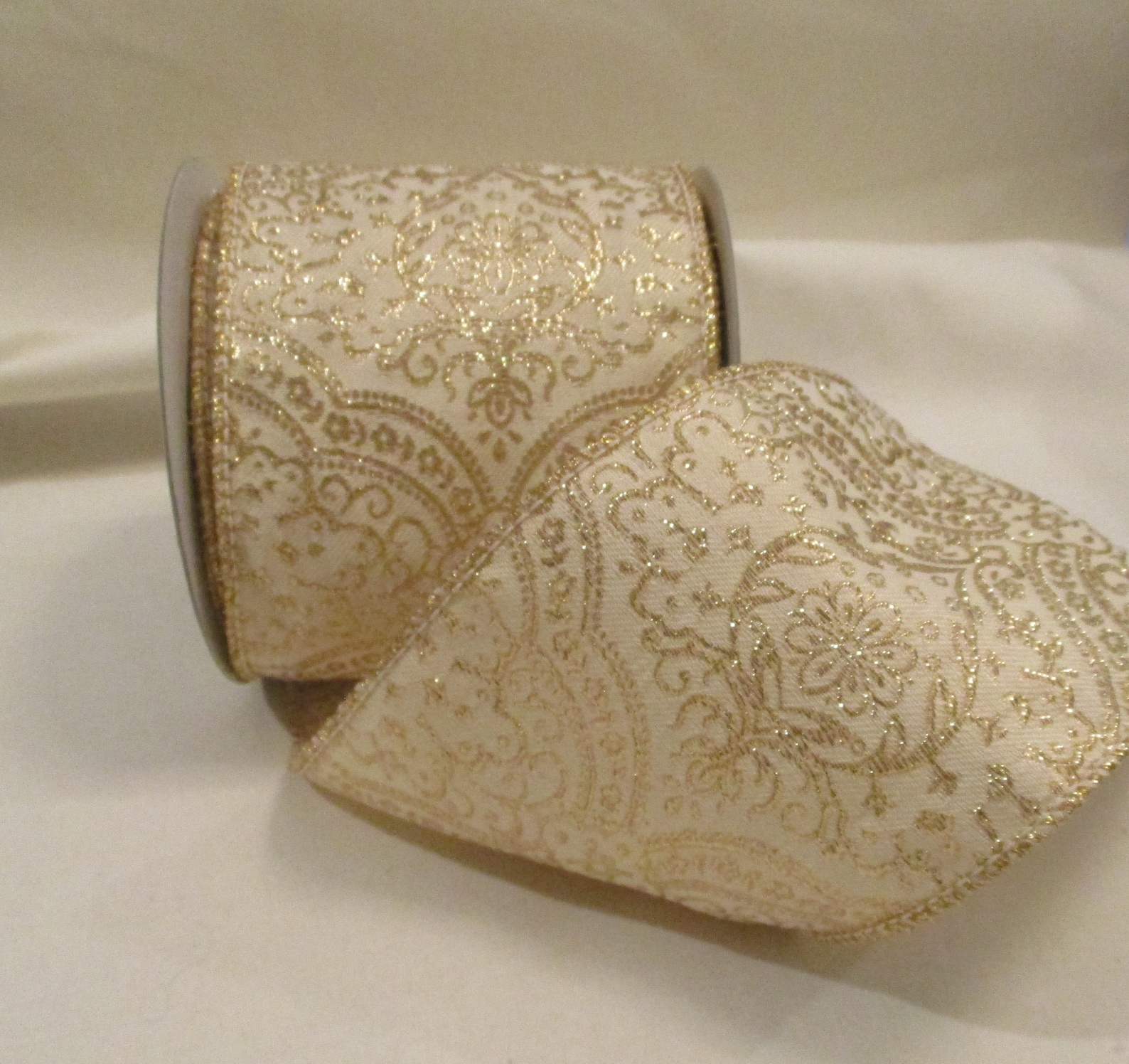 4 inch wide Luxury Ribbon Offray Wired Ribbon Printed Metallic | Etsy