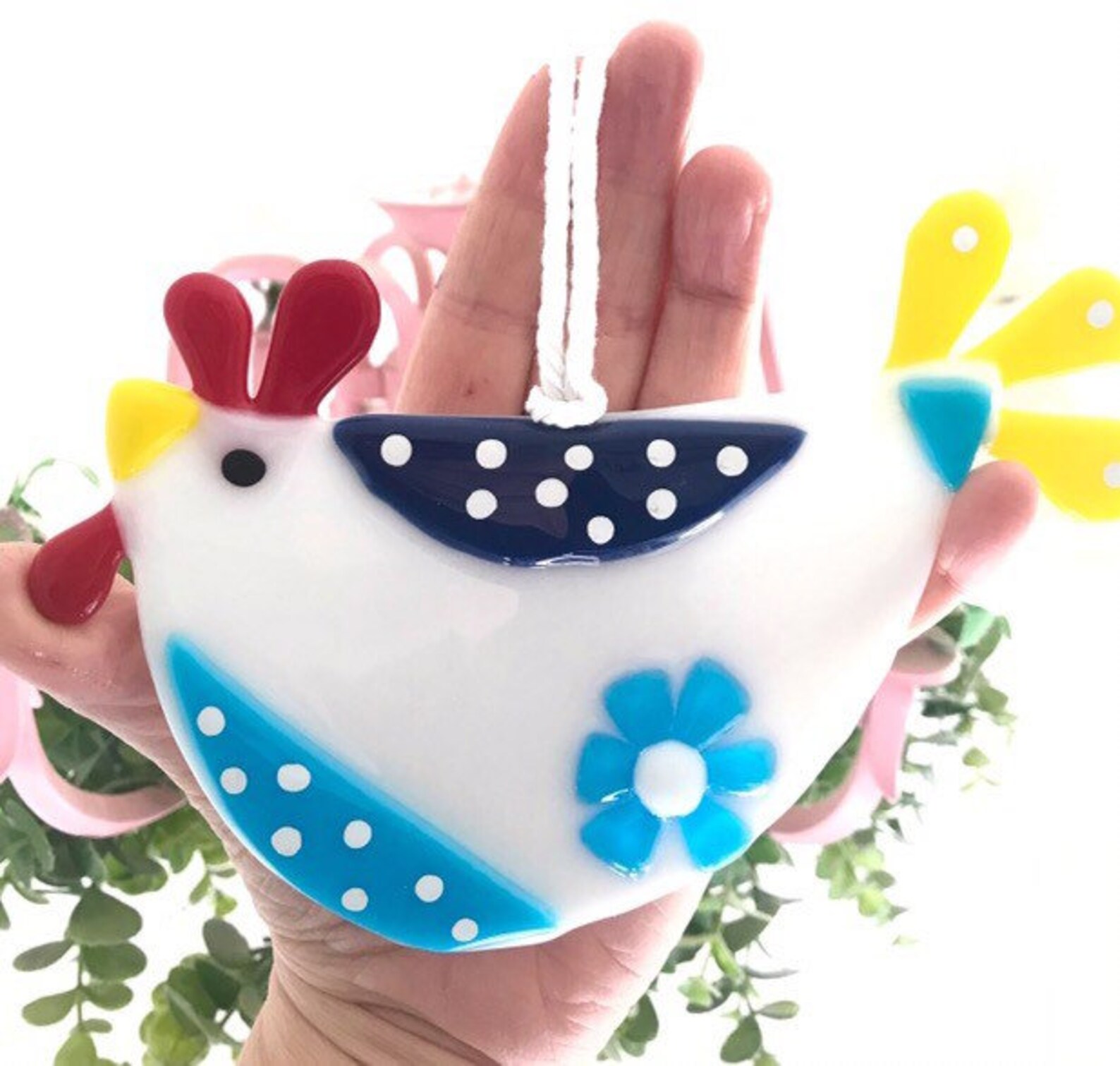 Dotty Birds Fused Glass Suncatchers-blue and Red Chicken - Etsy