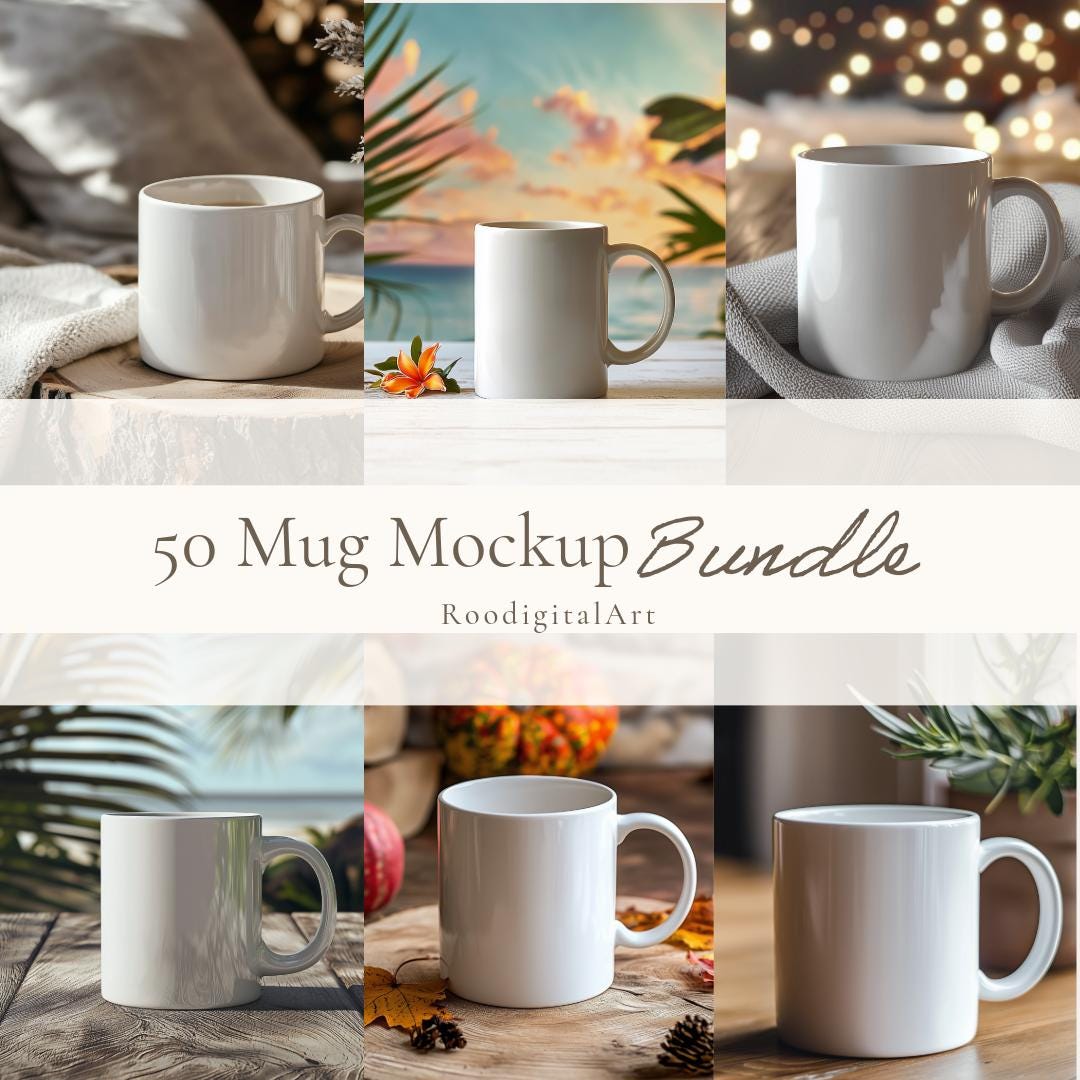 50 White Ceramic Mug Mockup Bundle, Variety Coffee Cup Mock up Pack ...
