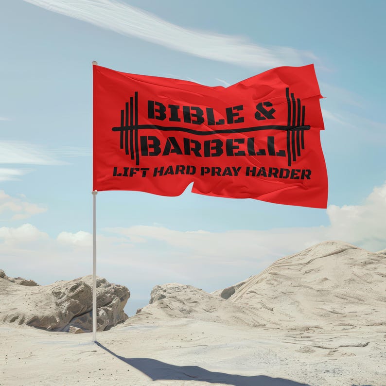 Bible & Barbell Flag | Christian Home Gym Decor, Motivational Banner - Etsy