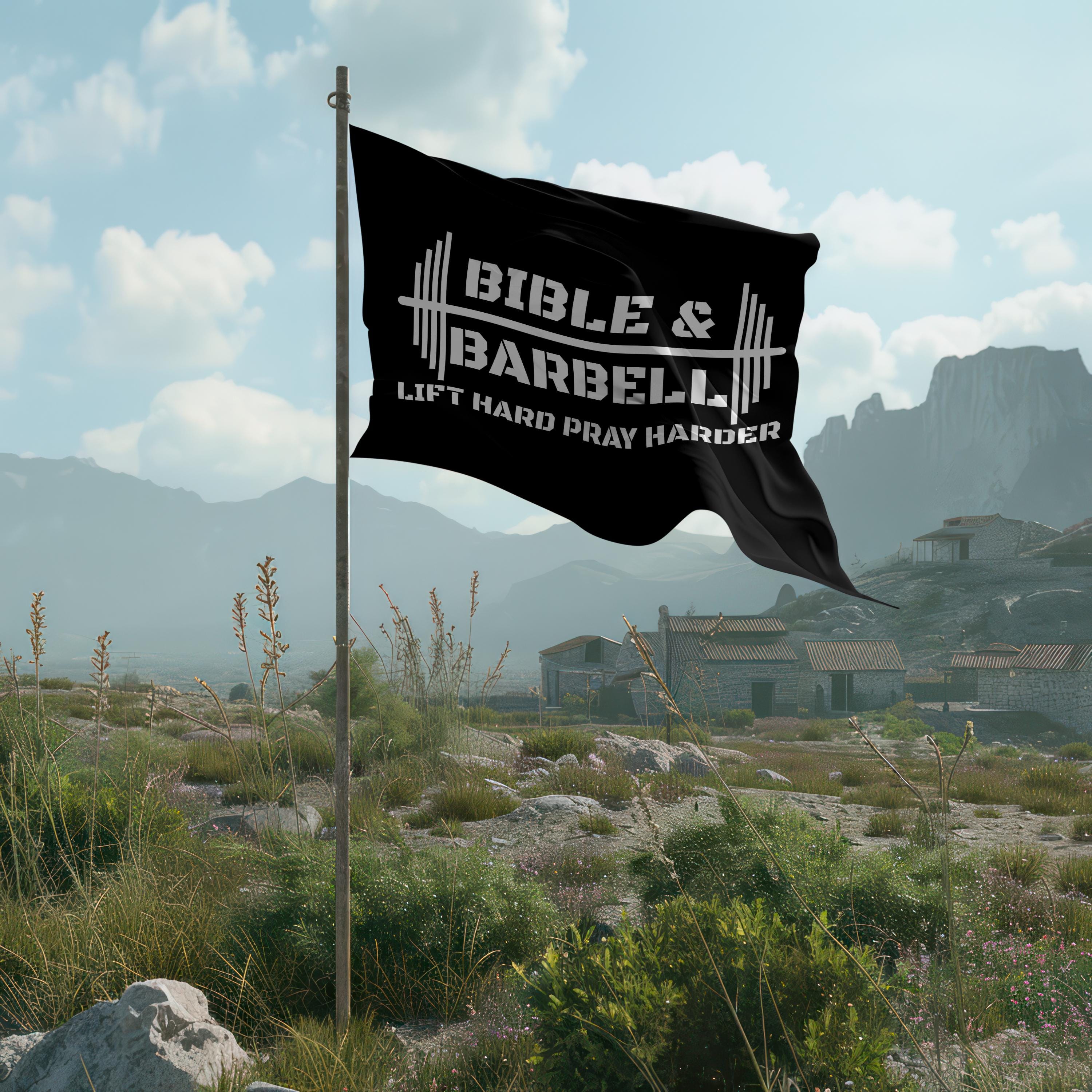 Bible & Barbell Lift Hard Pray Harder Flag - Gym Decor, Christian ...