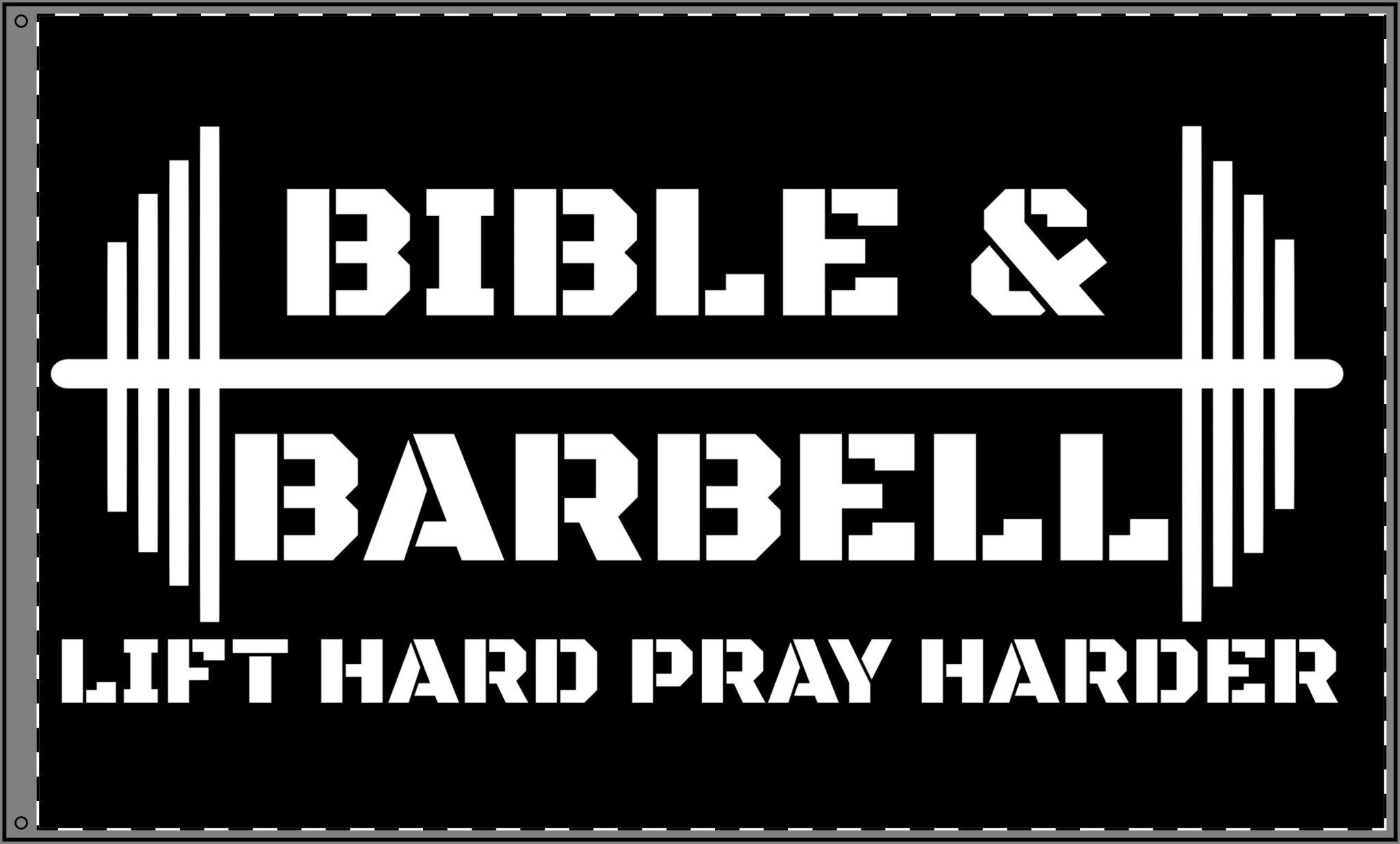 Bible & Barbell Lift Hard Pray Harder Flag - Gym Decor, Christian ...