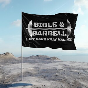 Bible & Barbell Lift Hard Pray Harder Flag - Gym Decor, Christian ...