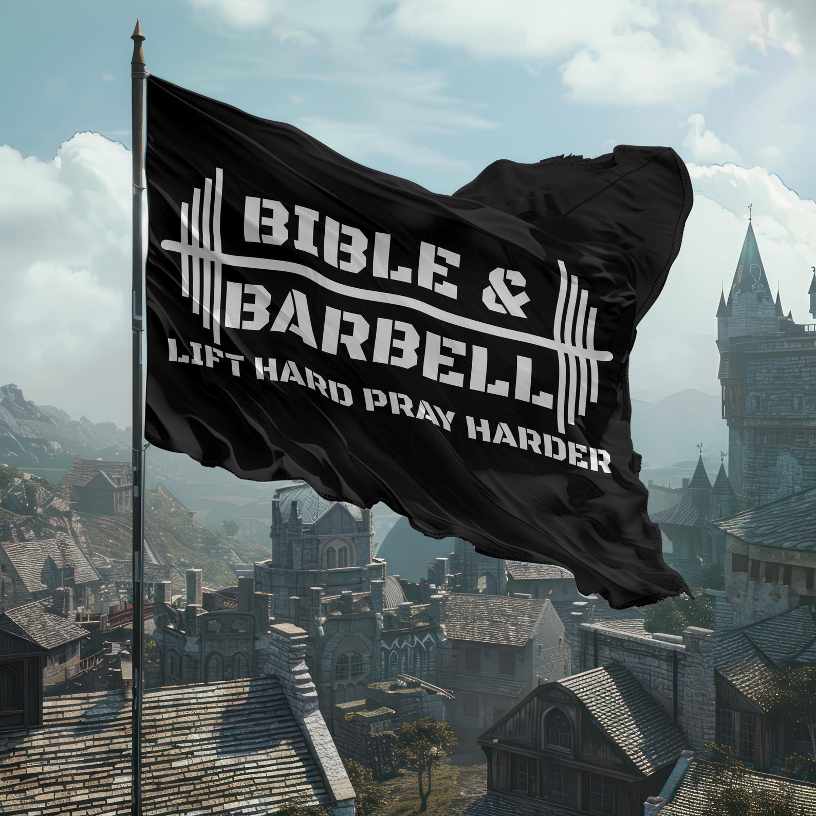Bible & Barbell Lift Hard Pray Harder Flag - Gym Decor, Christian ...