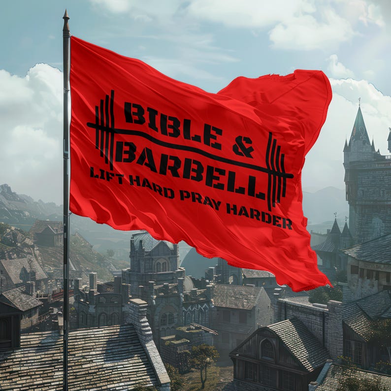 Bible & Barbell Flag | Christian Home Gym Decor, Motivational Banner - Etsy