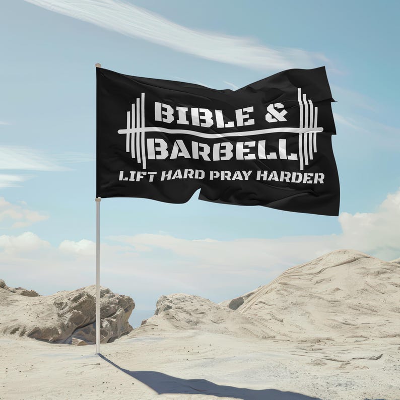Bible & Barbell Lift Hard Pray Harder Flag - Gym Decor, Christian ...