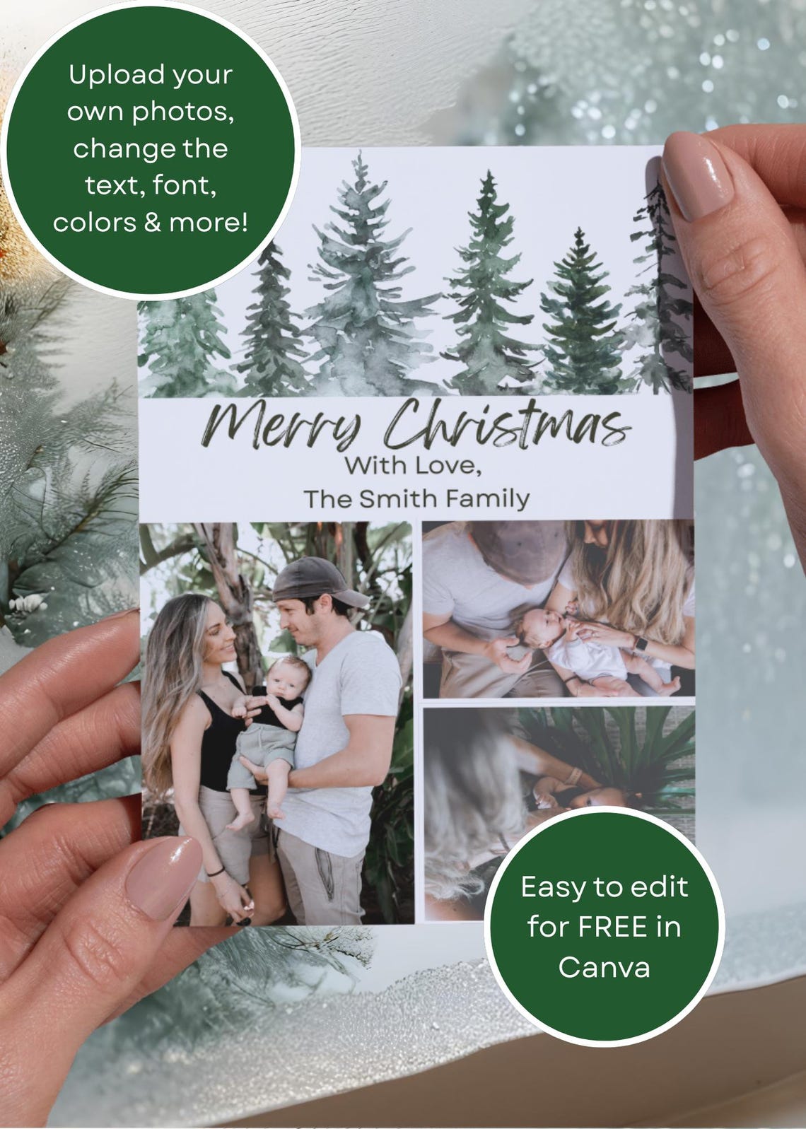 Editable Christmas Card Template - DIY Holiday Photo Card in Canva ...