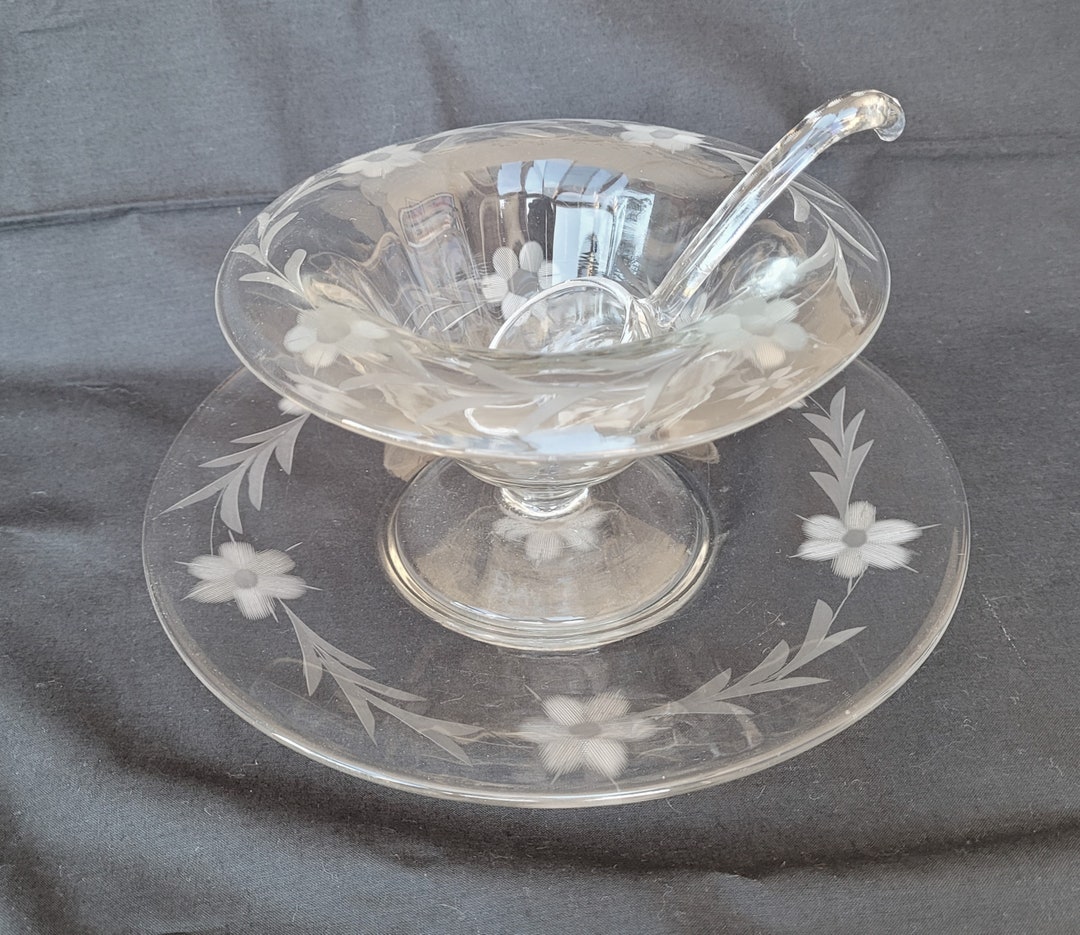 3 Pc Cut Floral Mayonnaise Bowl Underplate & Spoon or - Etsy