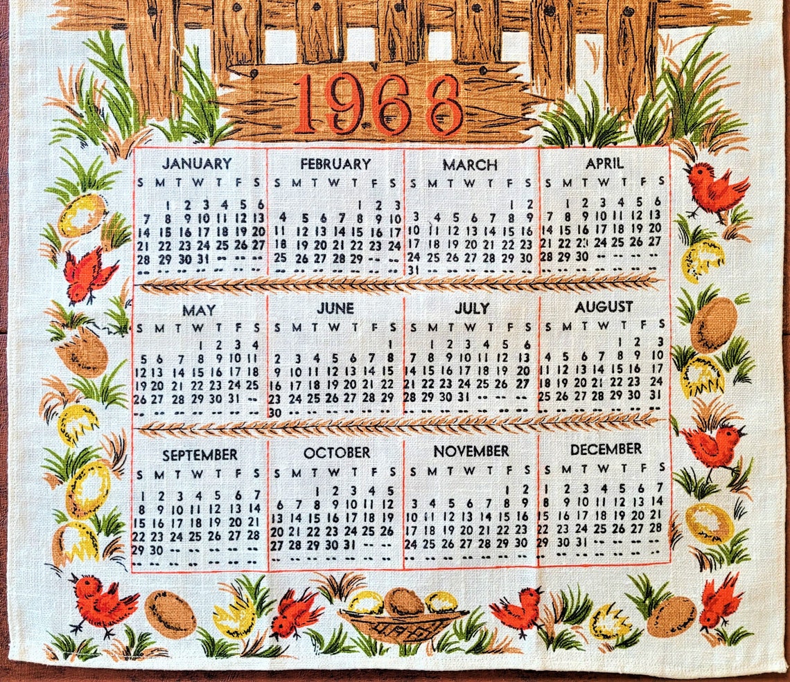 1968 Calendar Towel Tea or Dish Towel Wall Hanging Top - Etsy