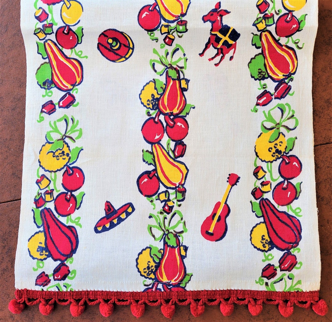 Southwestern Theme Kitchen Table Runner or Dish Towel, Bright Tomatoes ...