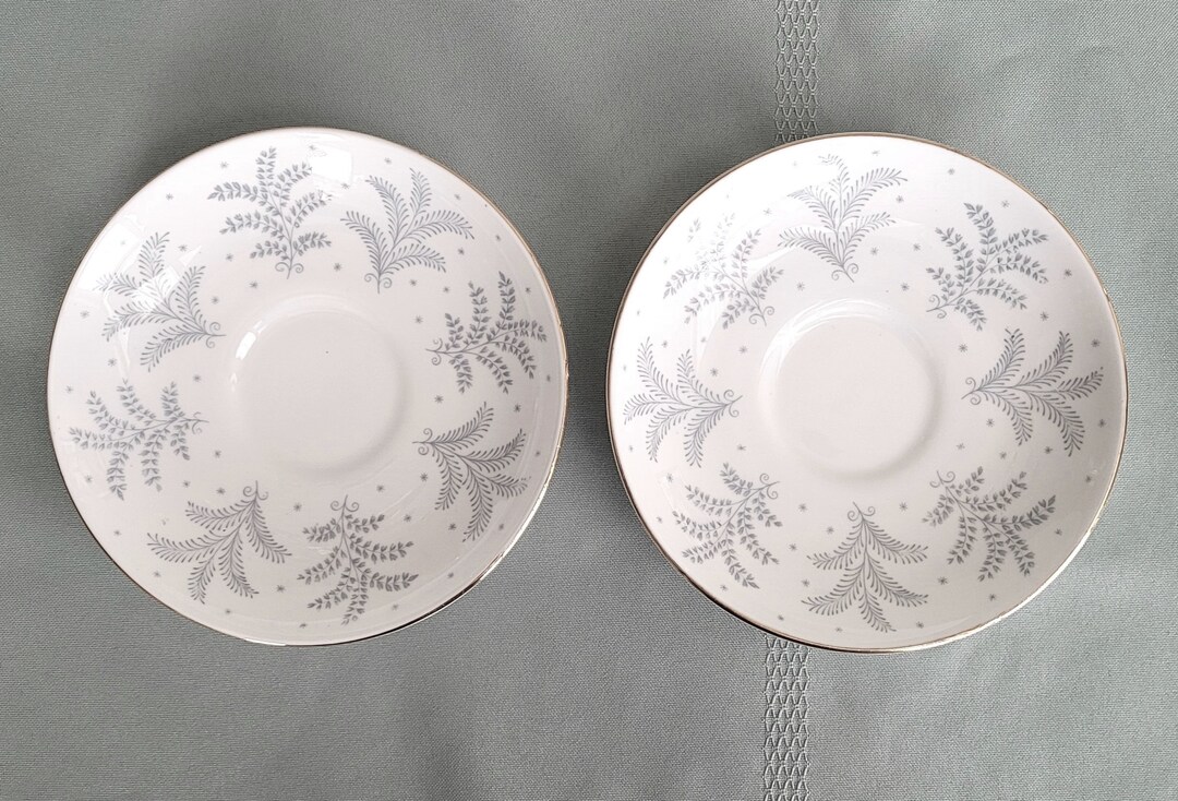 2 Princess Anne Fernlea Orphan Saucers, NO Cups, Blue Gray Ferns on ...